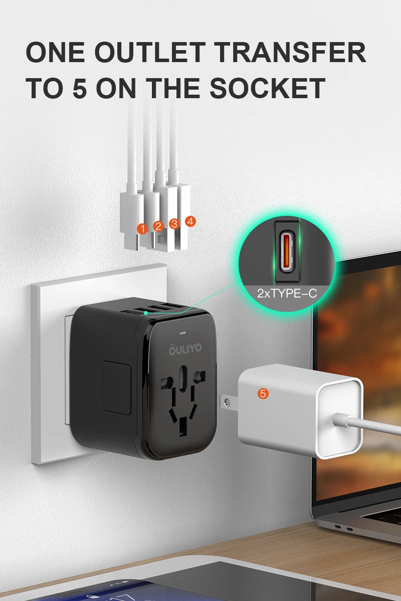 All In One Universal Travel Adapter Plug With Usb And Type-c Wall ...
