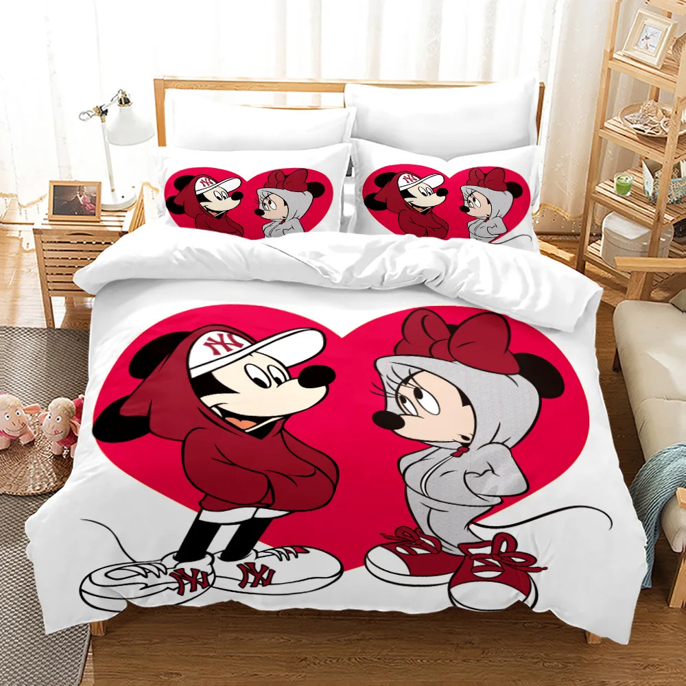 3d Cartoon Style Mickey Mouse Minnie Printed Three Pieces Bedding Set ...