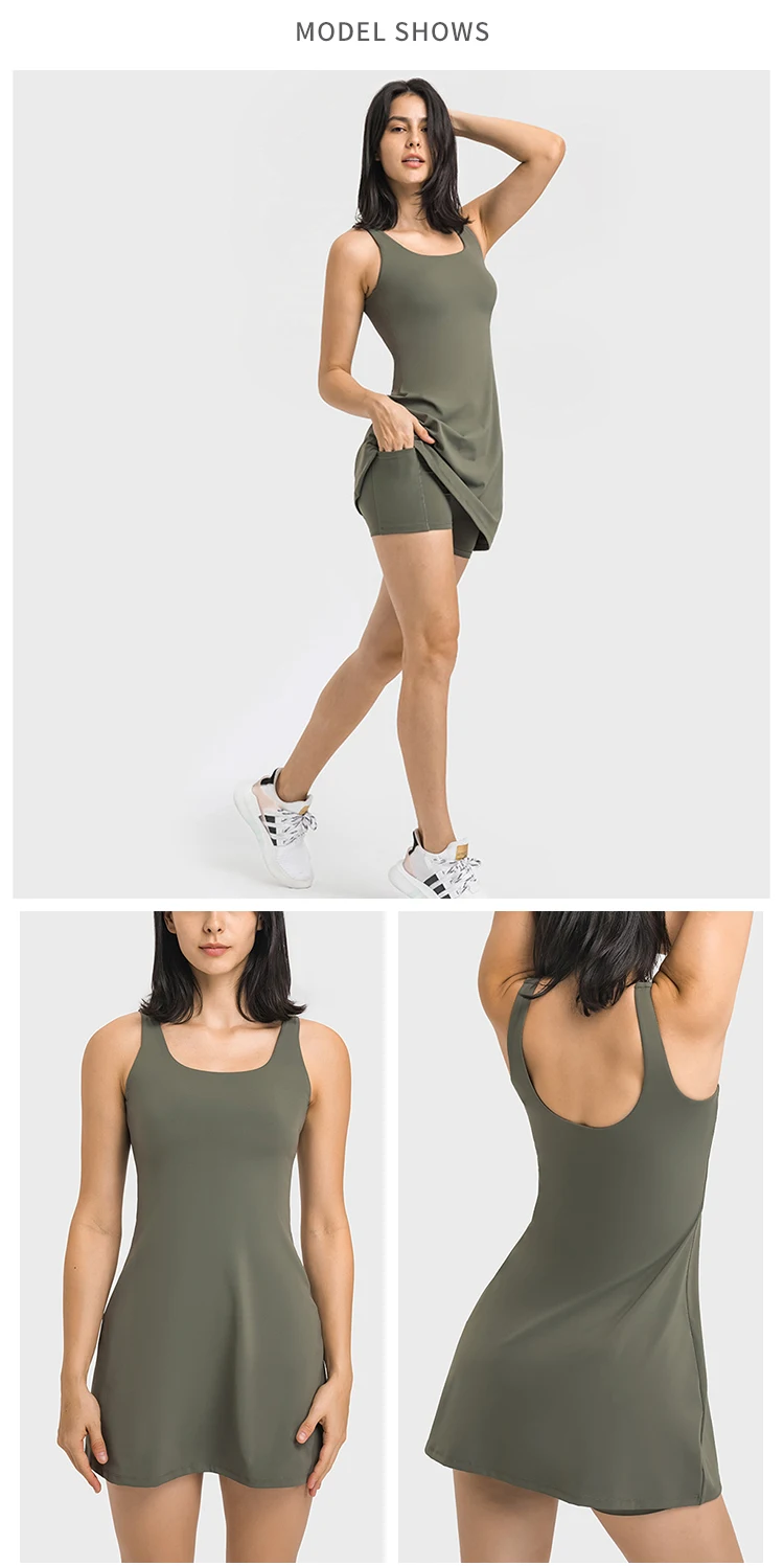 DT200 Womens 2-in-1 Exercise Dresses With Built-in Shorts Workout ...