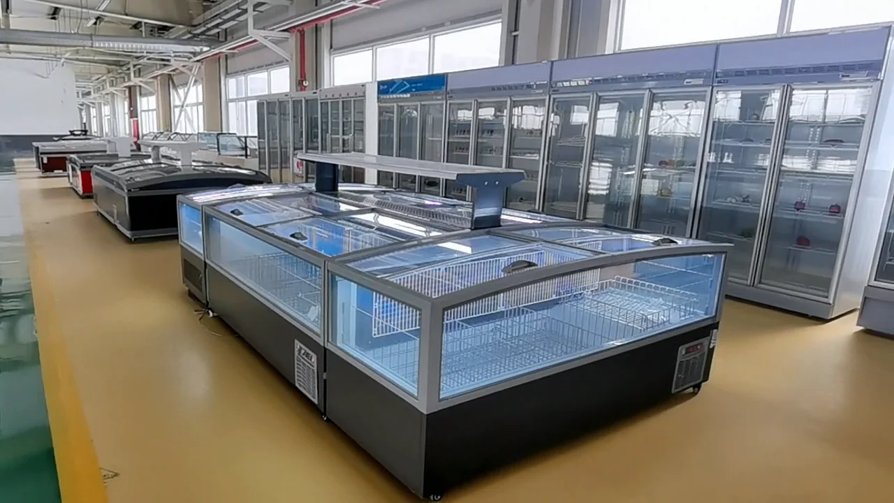 Window Island Freezer Commercial Curved Sliding Glass Door Open Top ...