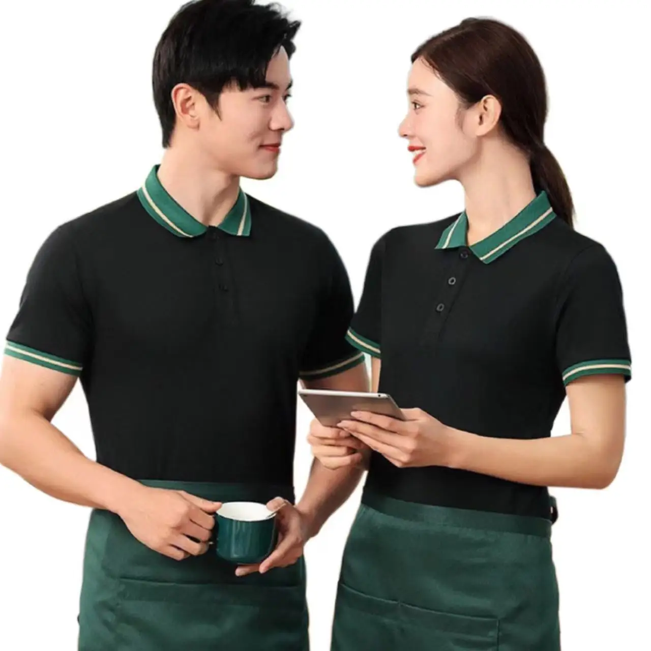 8 Colors Restaurant Waiter Uniforms - Polo Shirts with Custom Logo