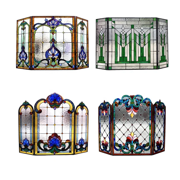 40''*28'' Baroque Style Tiffany Stained Art Glass Fireplace Screen ...
