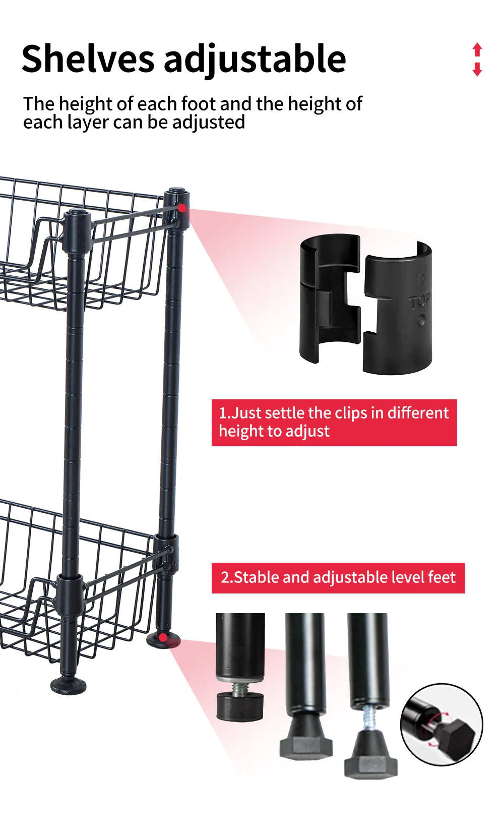 Modern Adjustable Kitchen Shelves Storage 2 Tier Metal Storage Rack ...