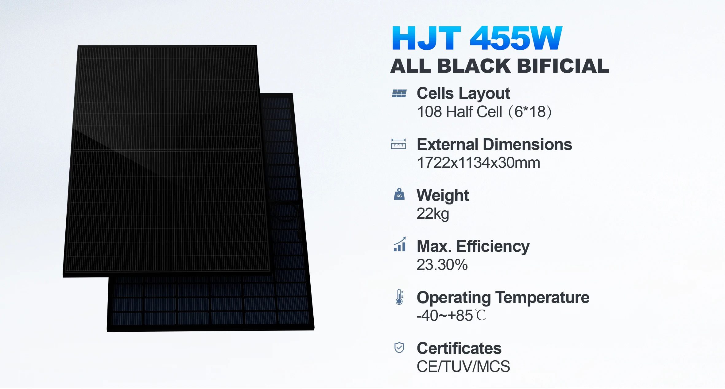 HJT Bifacial 455W Solar Panels - Efficient Power Generation