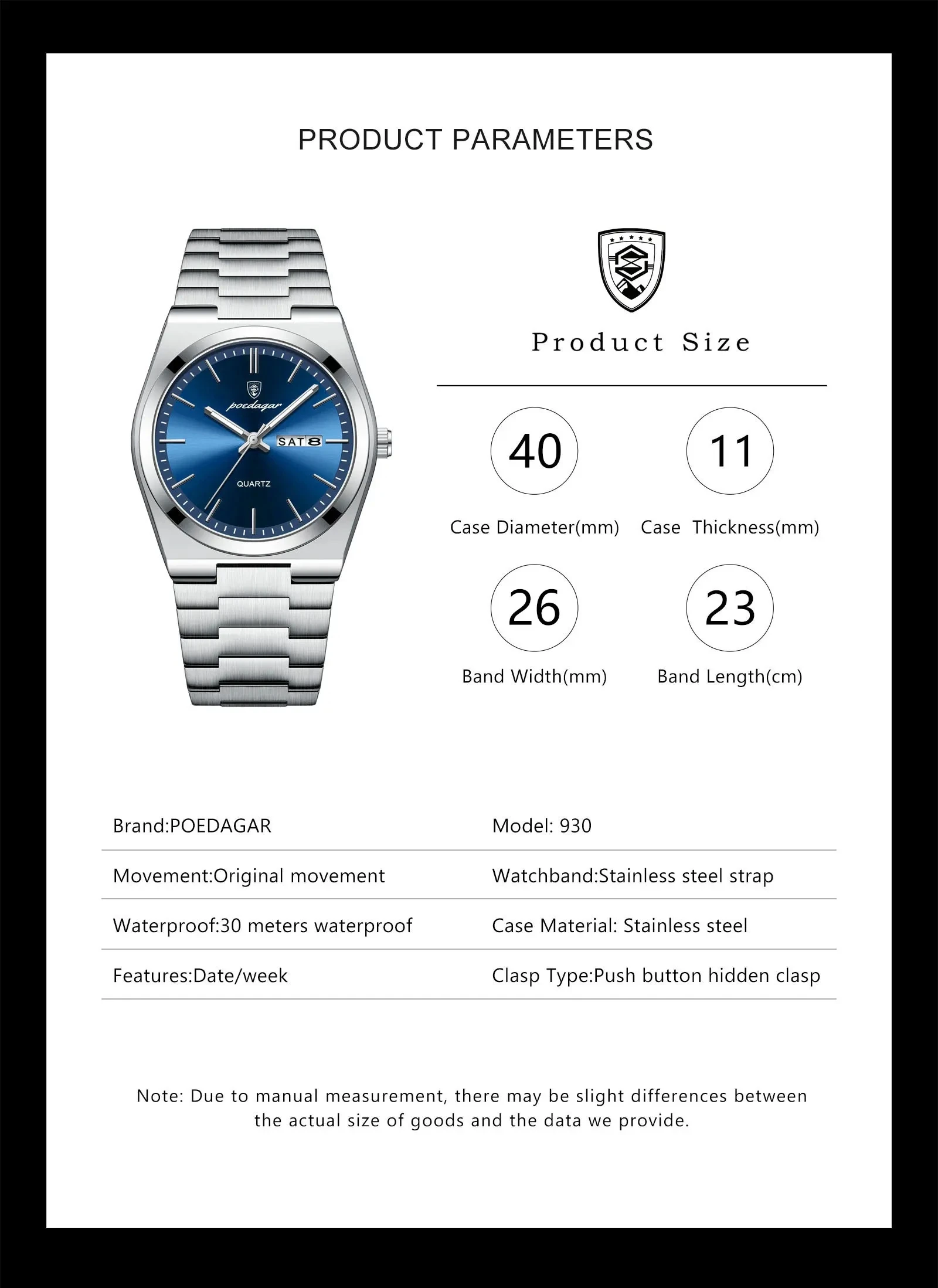 2024 New POEDAGAR Men's Waterproof Quartz Watch - Stainless Steel ...