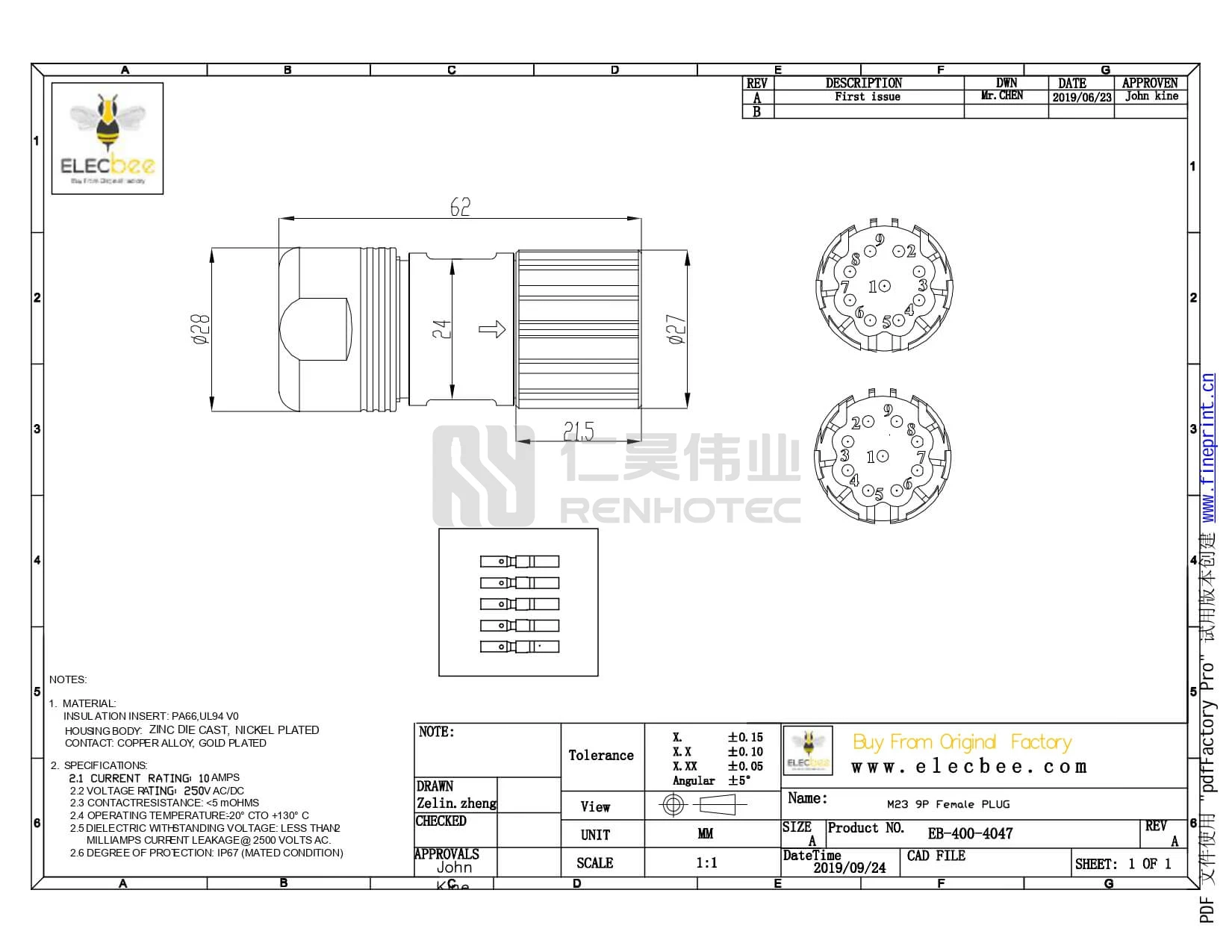 M23 Servo Motor 8mm 15a Ip67 Waterproof 7 Pin Connector - Buy M23 Servo ...