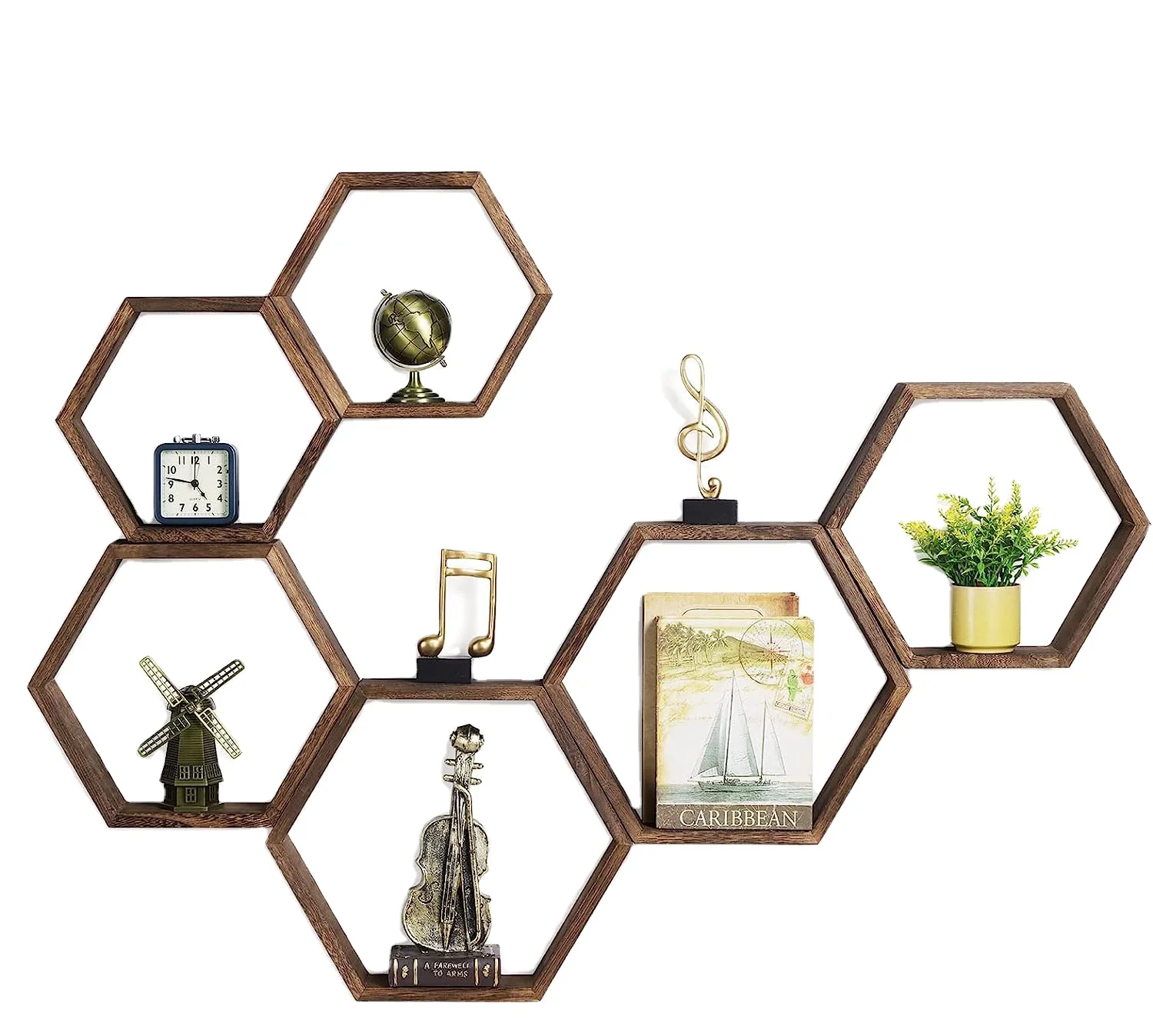Hexagonal floating shelf wall mounted storage shelf wooden hexagonal ...