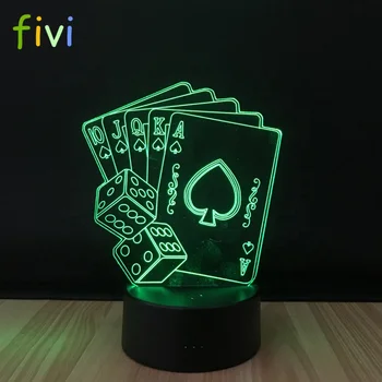 Poker Dice Led 3d Illusion Usb Playing Card Lamp Mixed Color Optical ...