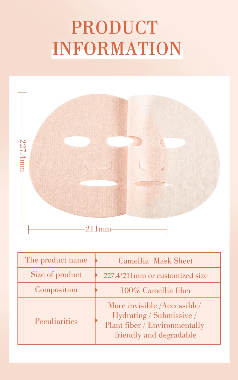 Facial Mask Material Custom Design Camellia Fiber Face Mask Sheet Silky ...