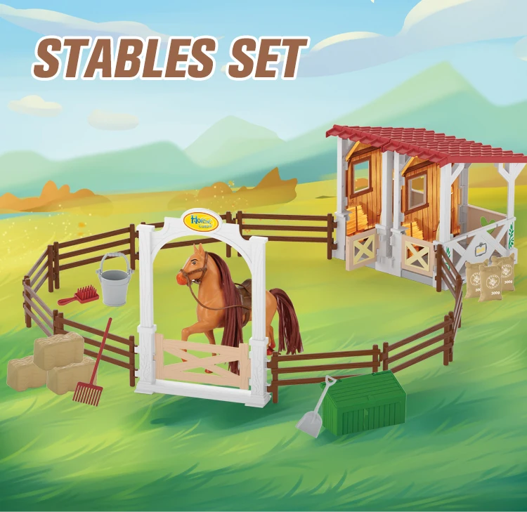 Horse Stable Figurine Play Set Figures Horse Stable Toys Play Set Horse ...