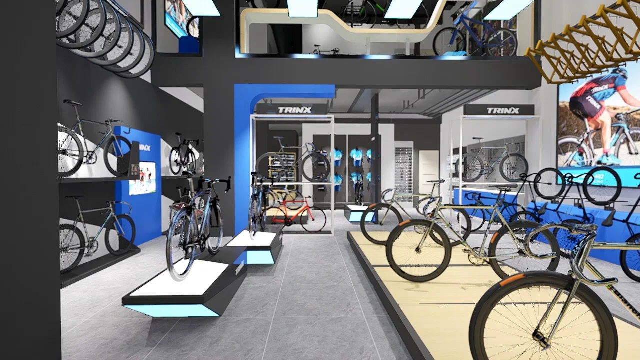 Modern Electric Mountain Bike Display Rack Custom Retail Cycling Store ...