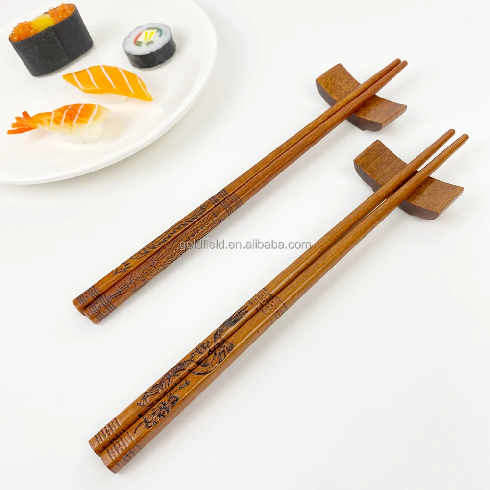 Vintage Chinese Dragon And Phoenix Pattern Natural Wood Chopsticks ...