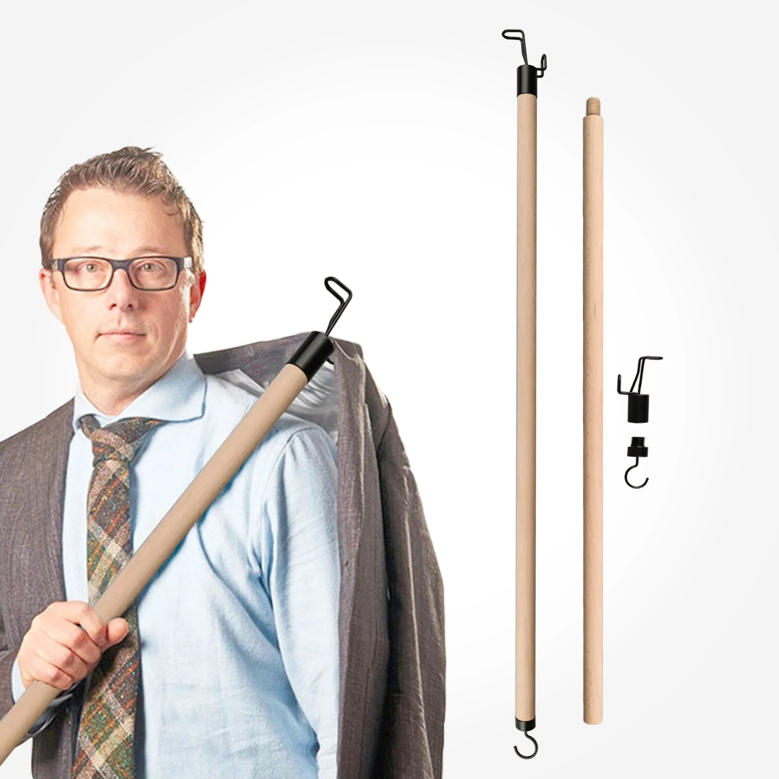 28.5inch Wooden Dressing Stick with Zipper Puller Sock Removal Tool ...