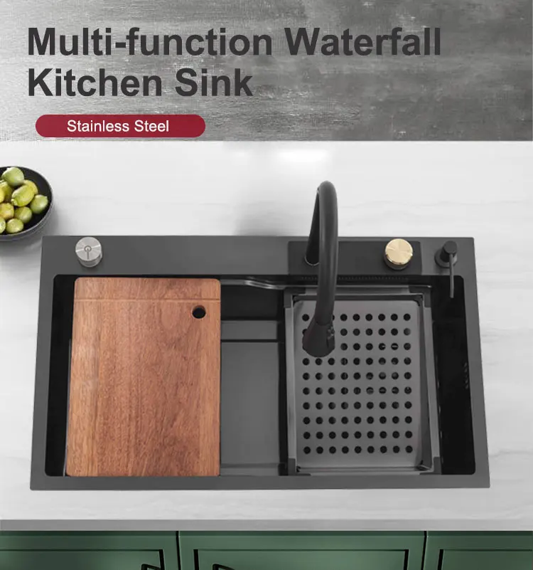Modern Smart Multi-functional Rainfall Kitchen Sink Handmade Stainless ...