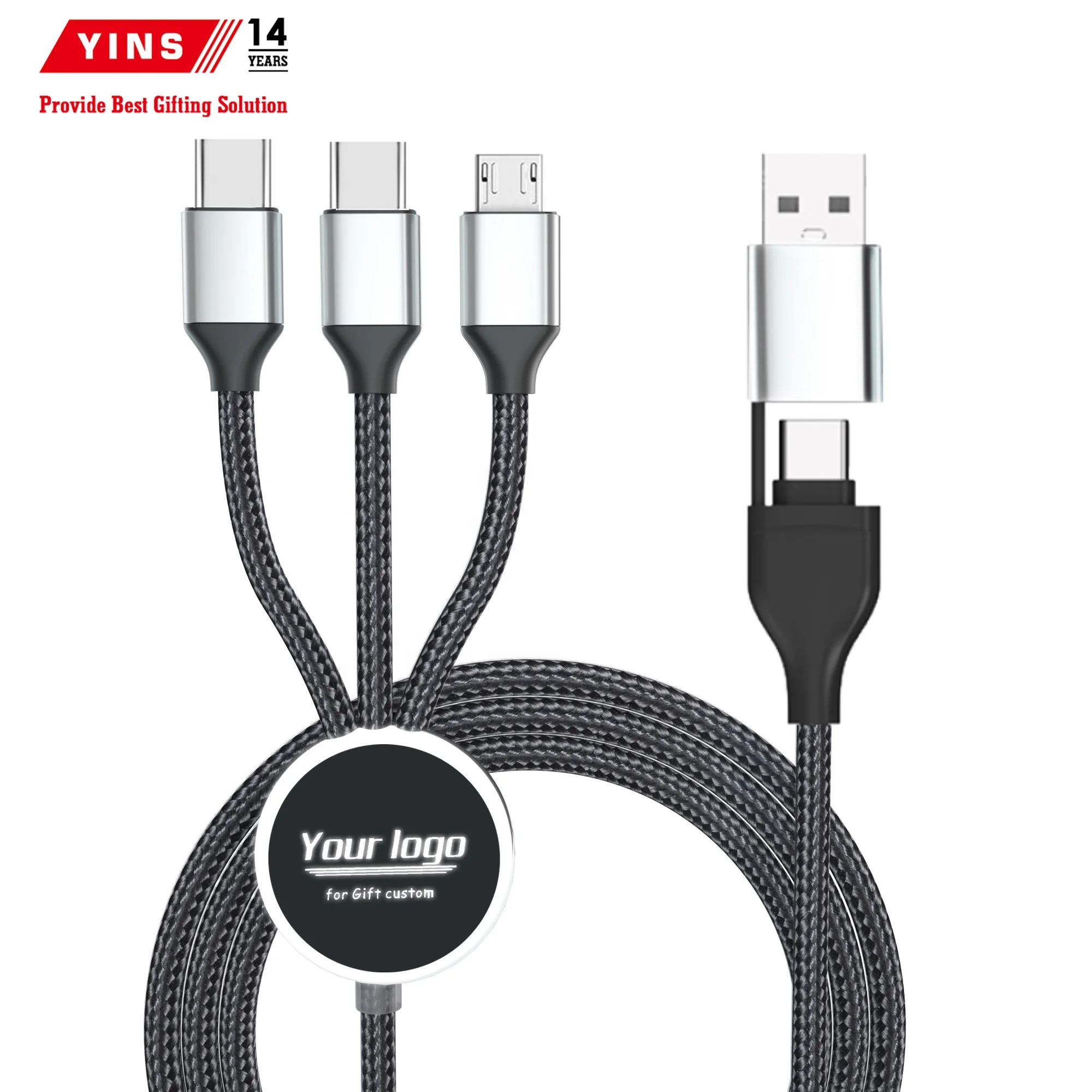 Custom Glow Multi Phone Charger Fast Charging Nylon Universal Usb Pd 3 ...