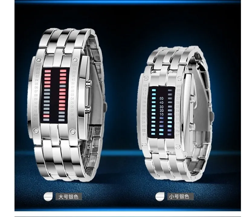 Lovers Men Women Stainless Steel Blue Binary Luminous Led Electronic Display Two-wire Sport ...