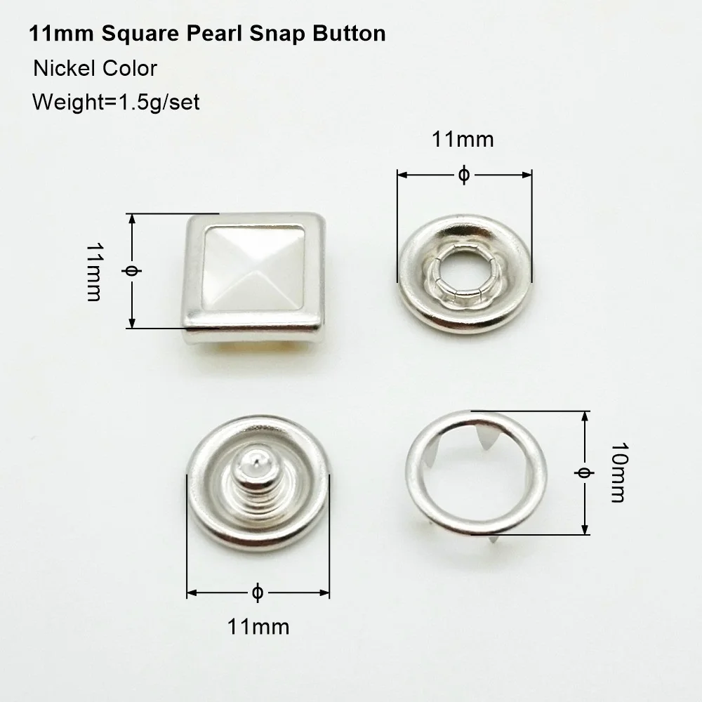 11mm Square Pearl Prong Snap Button With #333 Under Parts In Nickel ...