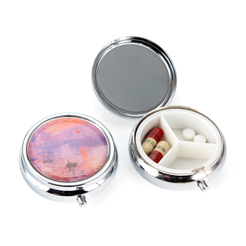 Custom Logo Epoxy Sticker Design Pill Box With Mirror Travel Medicine ...