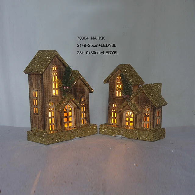 Christmas Led Wood House With Light Miniature Indoor Christmas Glowing ...