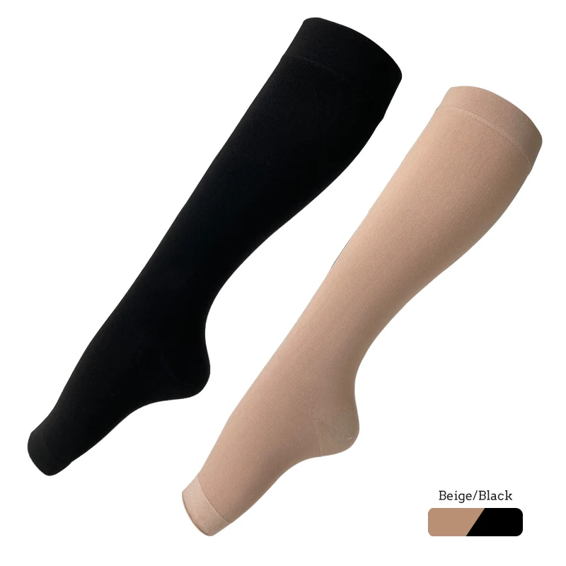 Medical Grade Sheer Knee High Open Toe Stockings Nude Black Nurse ...