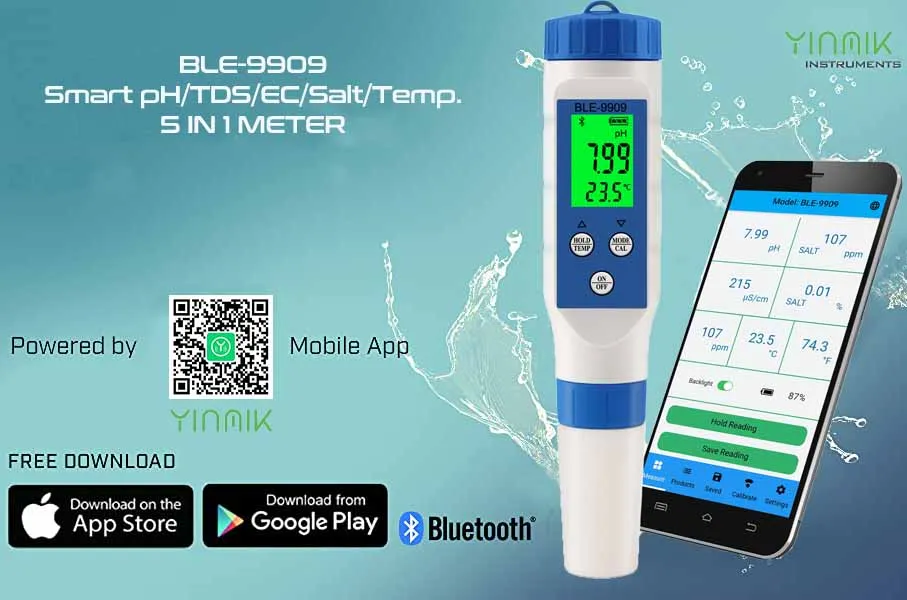 Smart Ph Bluetooth Ph Meter For Water Hydroponics Ph/ec/tds /salinity ...