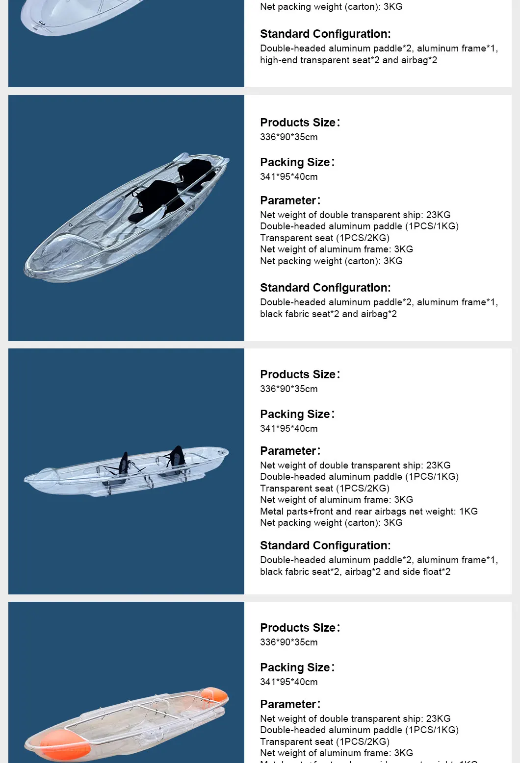 High Quality Transparent Kayak - Clear Two-Person Canoe