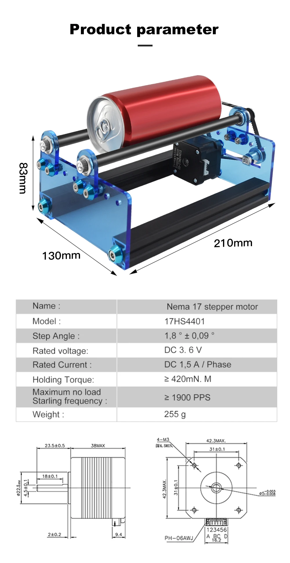 Twotrees Laser Engraving Y-Axis Roller Module for Cylindrical Objects