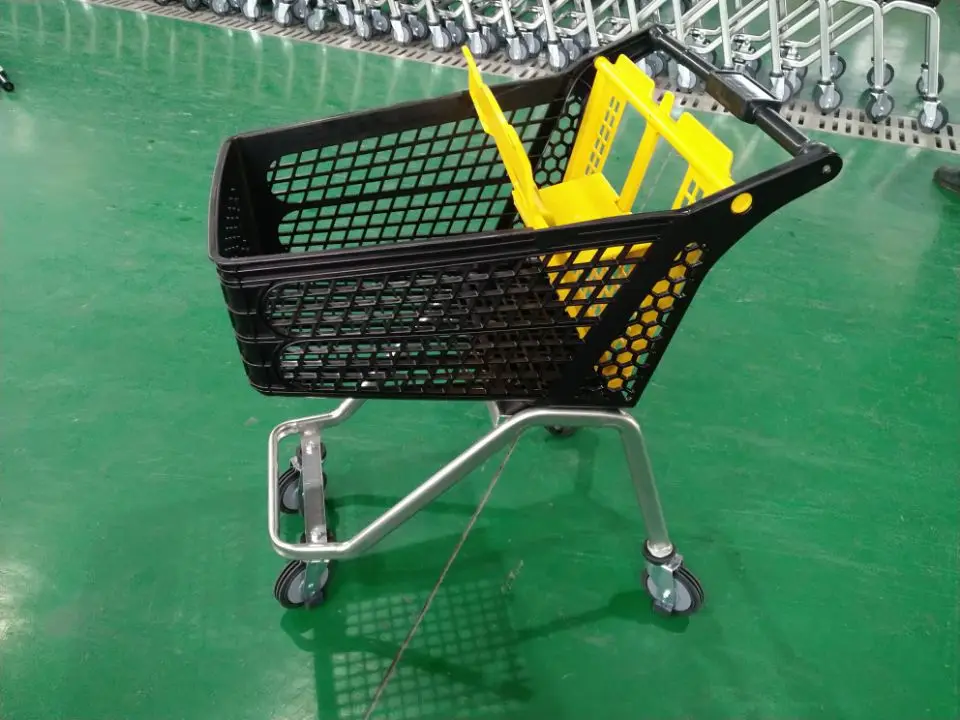 200L Plastic Supermarket Shopping Trolley Cart Plastic Basket With Baby ...