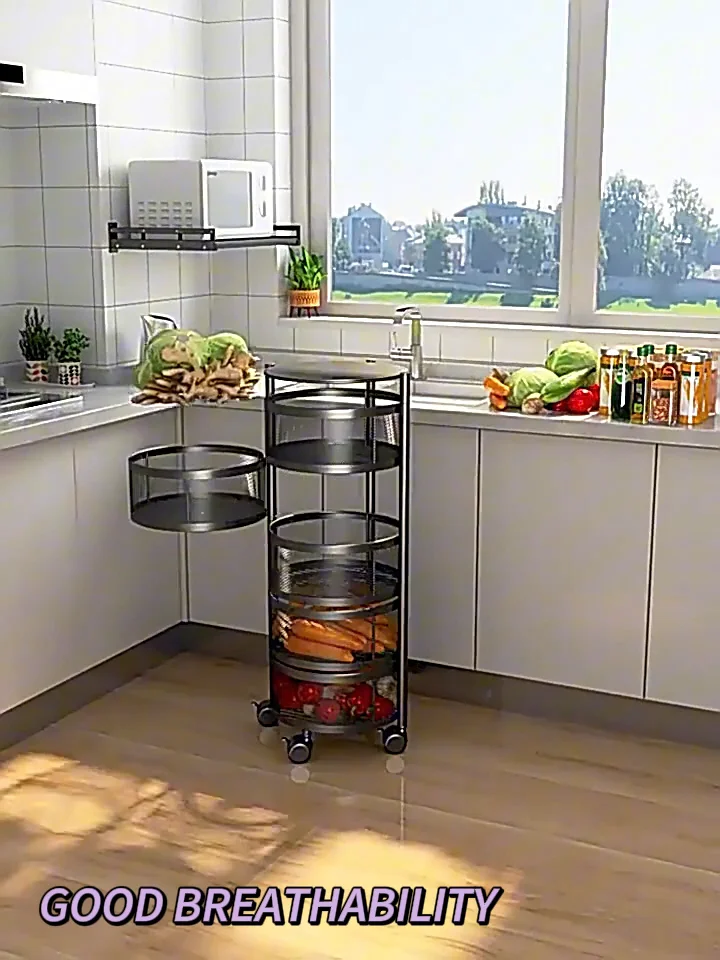 Circular Floor Folding Multi Layer Rotating Fruit Kitchen Vegetable ...
