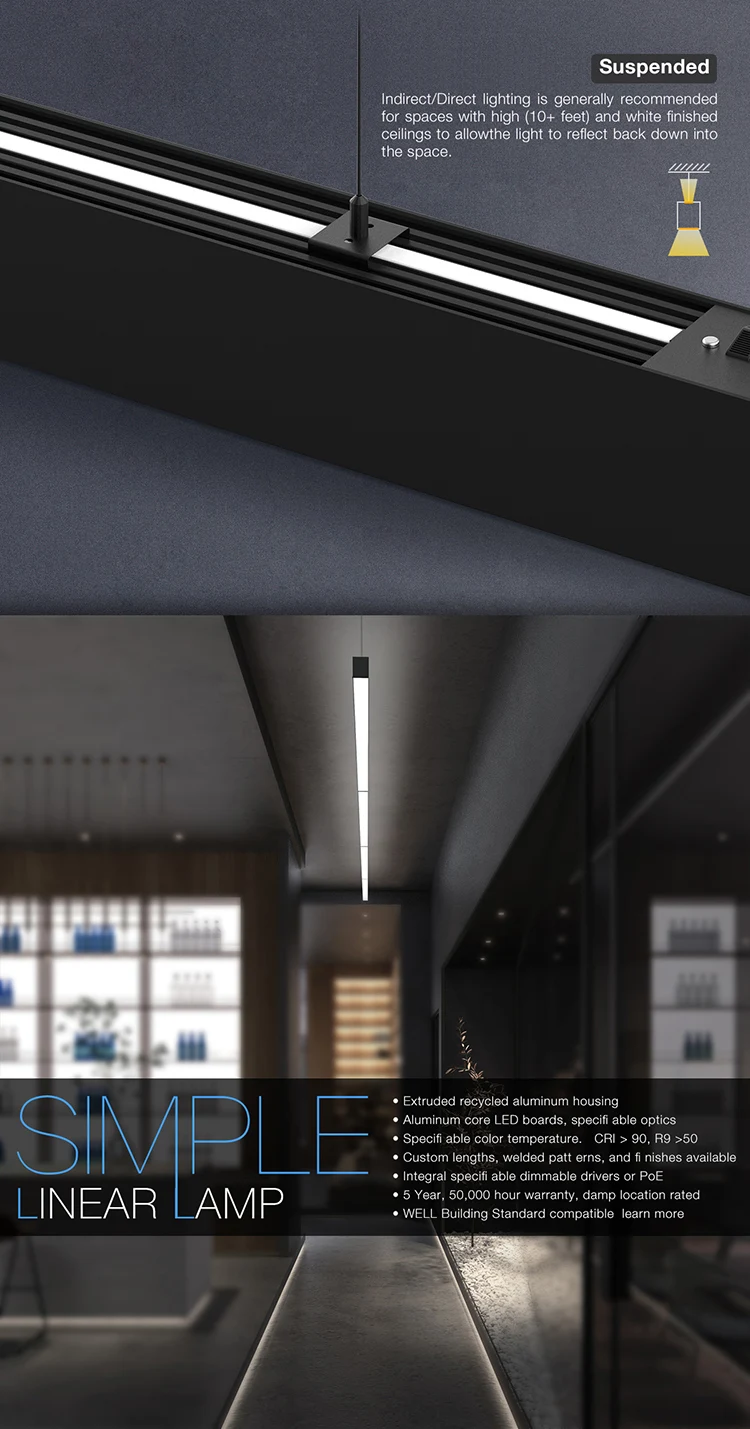 4ft Supermarket Suspended Linear LED Tube Light - 50000hrs