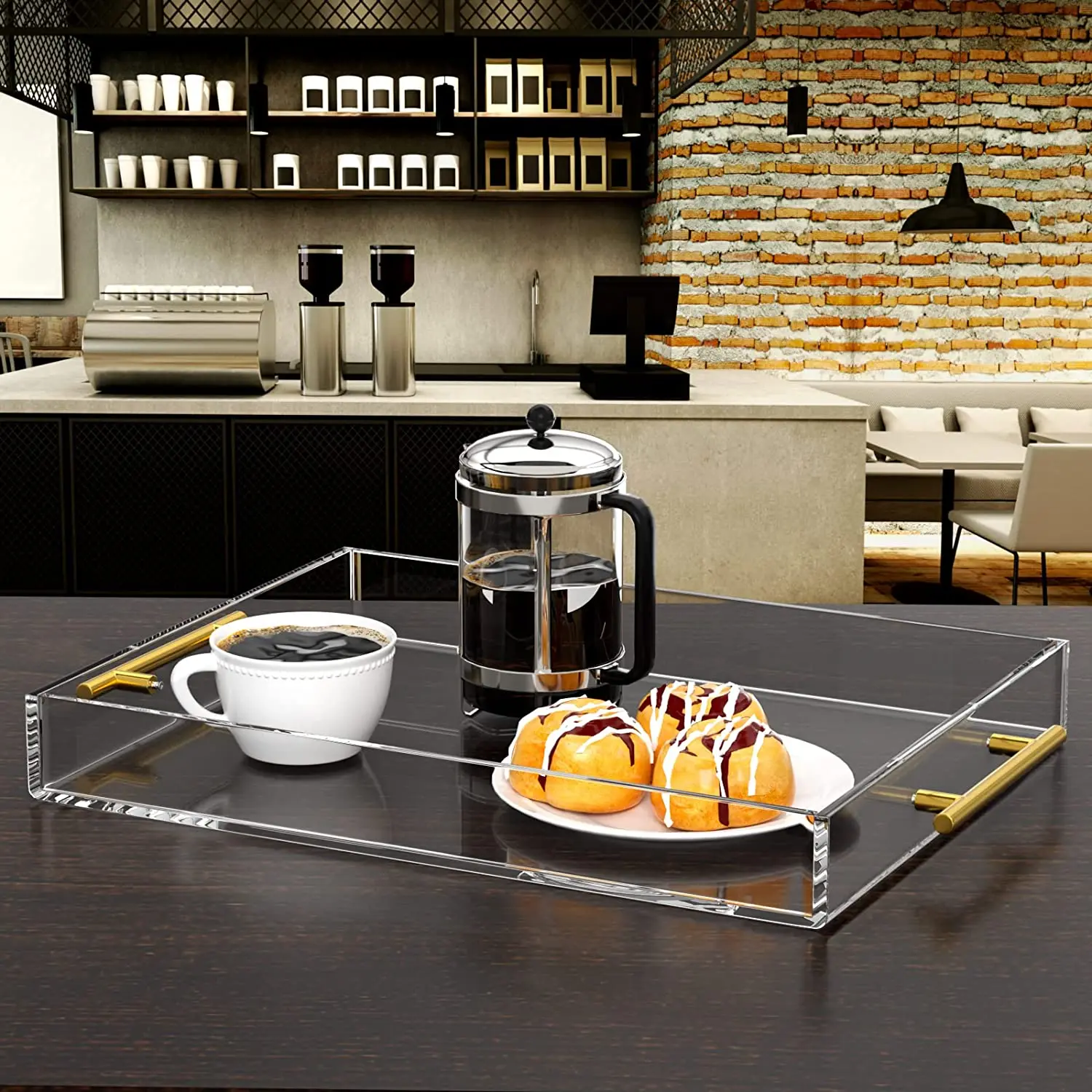 Decorative Custom Clear Acrylic Service Tray Rectangular Clear Glass ...