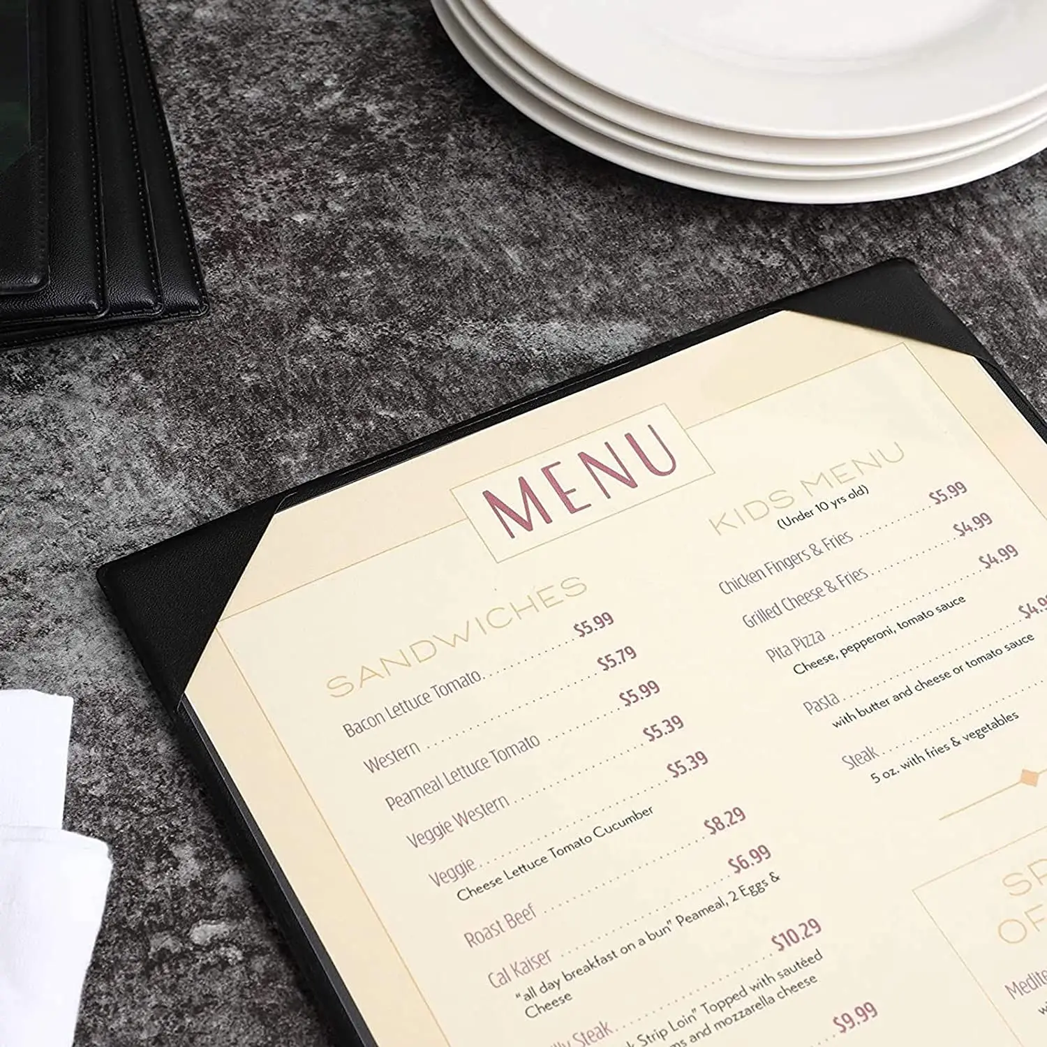 Menu Holder Menu Covers Leather Book Style Double Fold Panel Menu ...