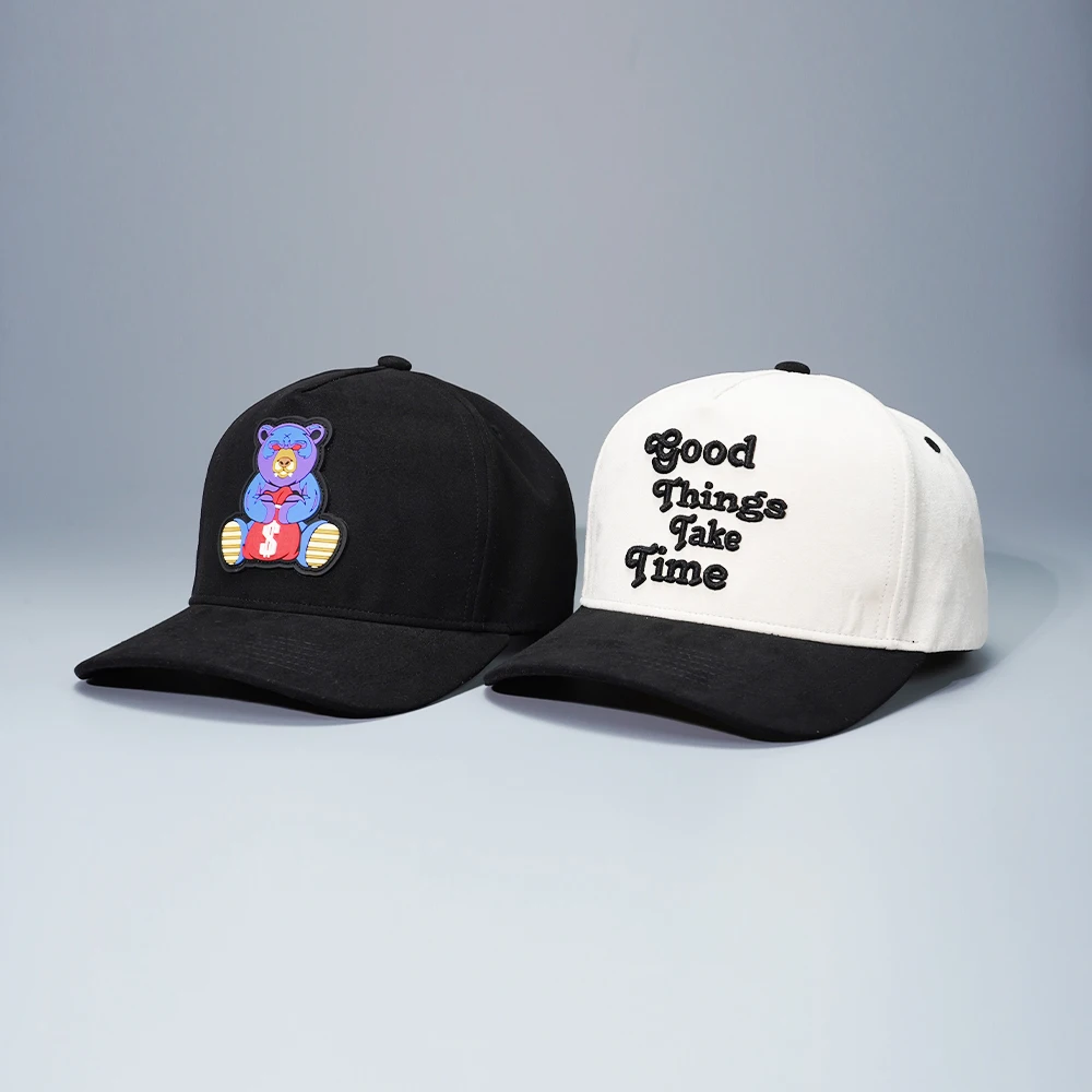Two Tone Men Baseball Caps Hats With Custom Logo Suede Cotton 5 Panel a ...