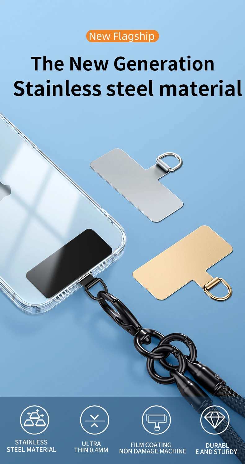 Universal Mobile Phone Stainless Steel Anti-Lost Clip Lanyard Patch ...