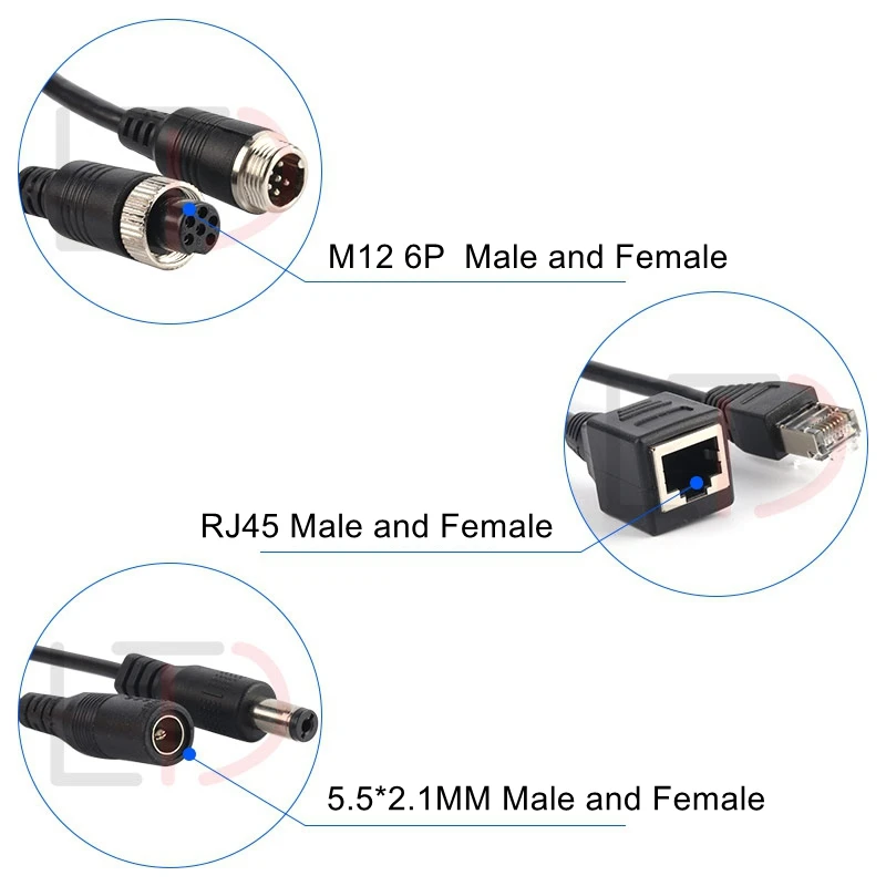 M12 6-pin Aviation Connector Plug Car Mdvr Ipc Adapter Network Rj45 ...