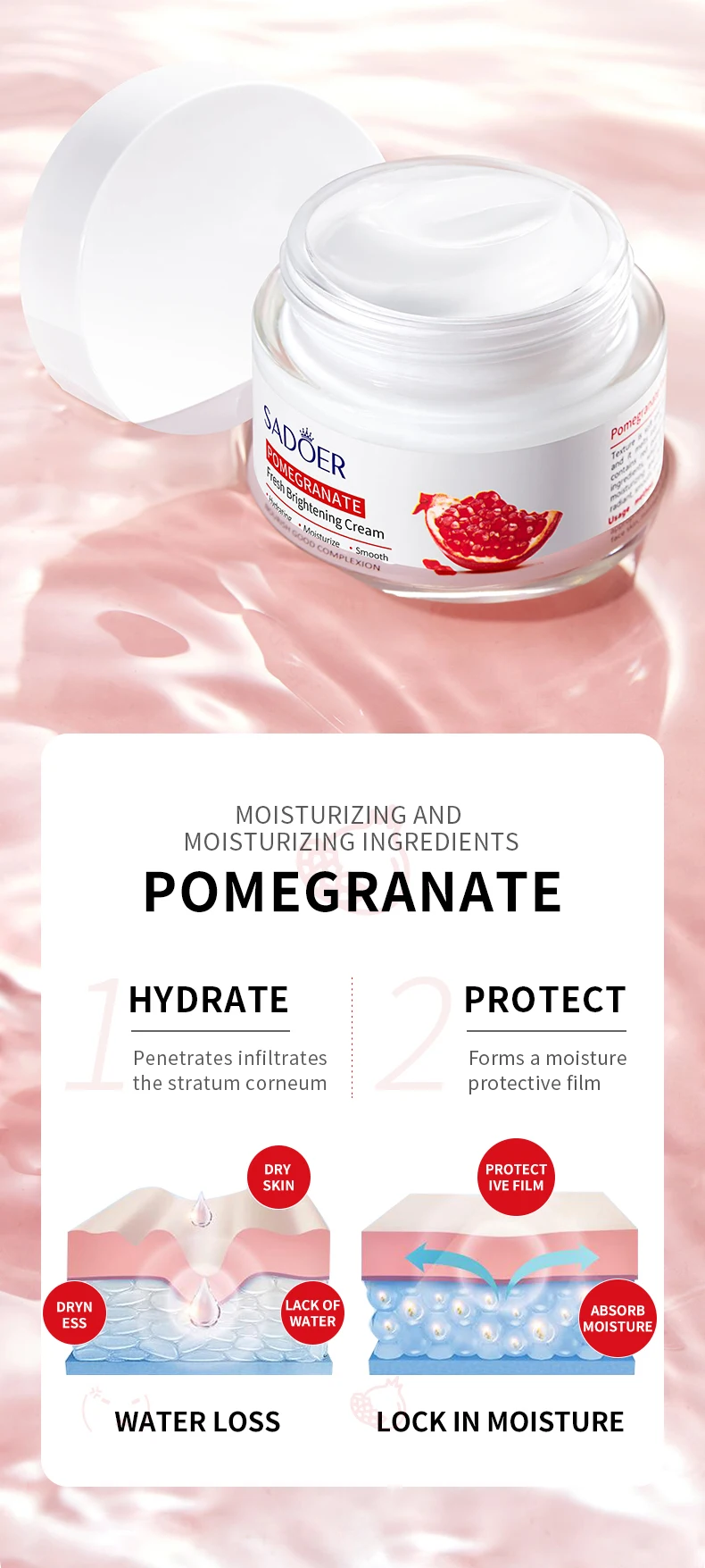 SADOER Pomegranate Aloe Vera Vitamin C Face Cream - Hydrate & Brighten
