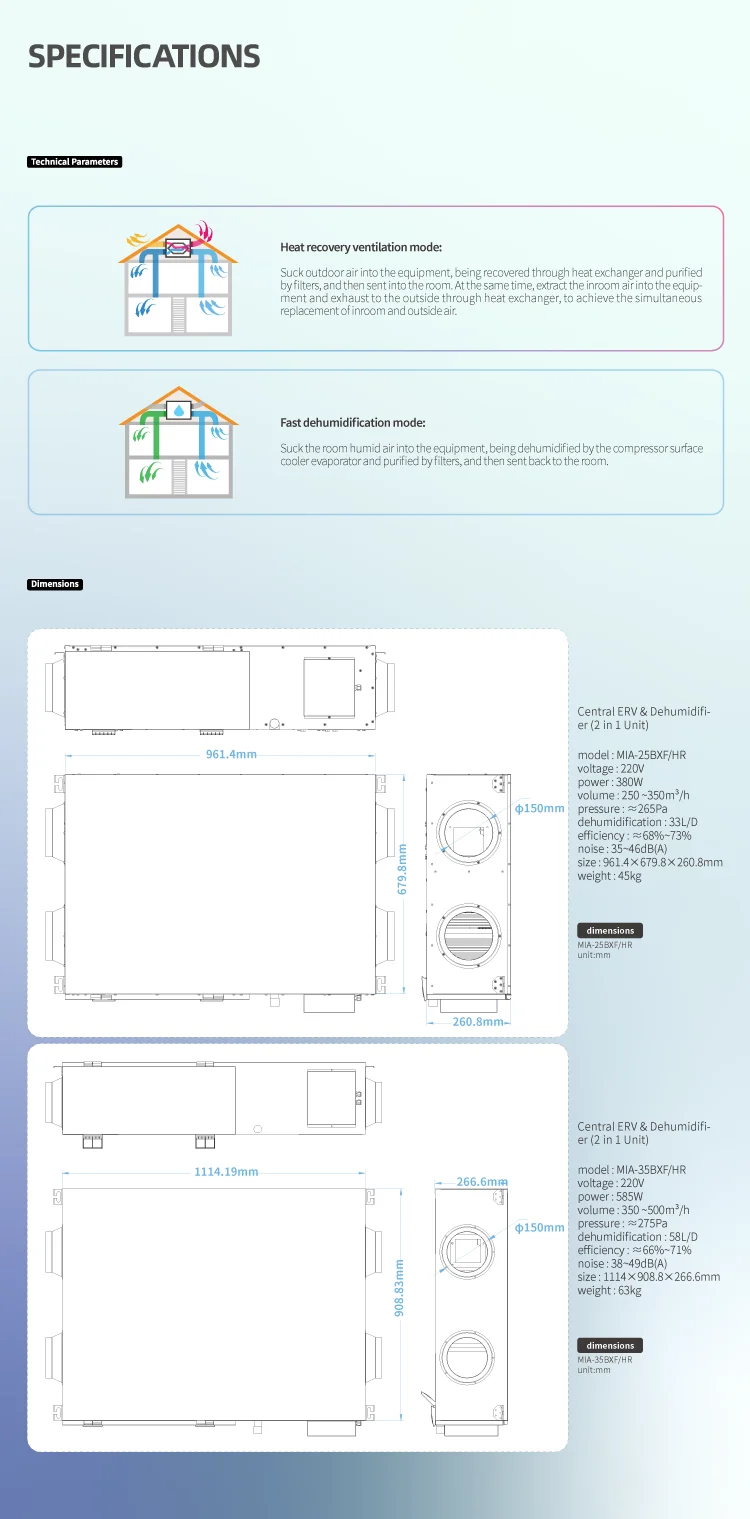 MIA Dehumidifier & Heat Recovery Ventilator 2 in 1 Unit