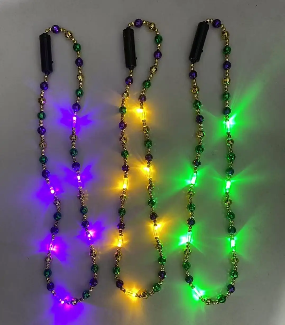 LED Mardi Gras Beads Necklace Bulk Colorful LED Light up Bead Necklaces ...