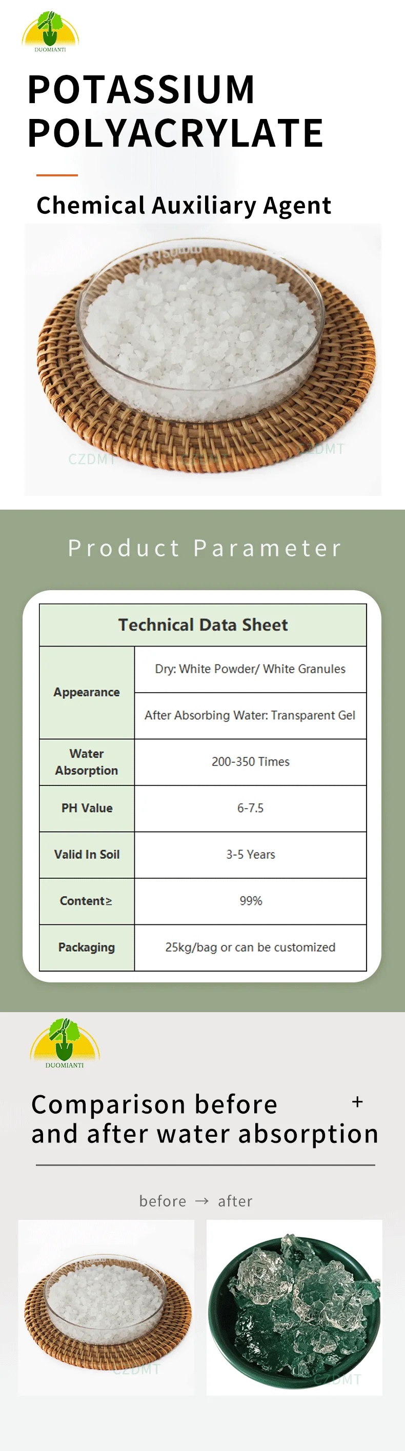 DMT SAP Super Absorbent Polymer for Agriculture Use As Water Retention ...