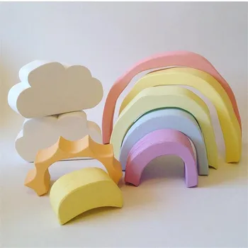 Wooden Montessori Rainbow Arched Stacker Wooden Rainbow Building Blocks ...