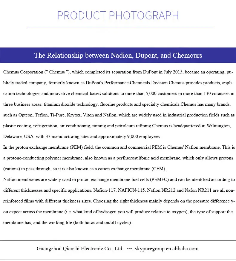 Hydrogen Fuel Cell Generator Pure Water Electrolysis Dupont N117 N115 ...