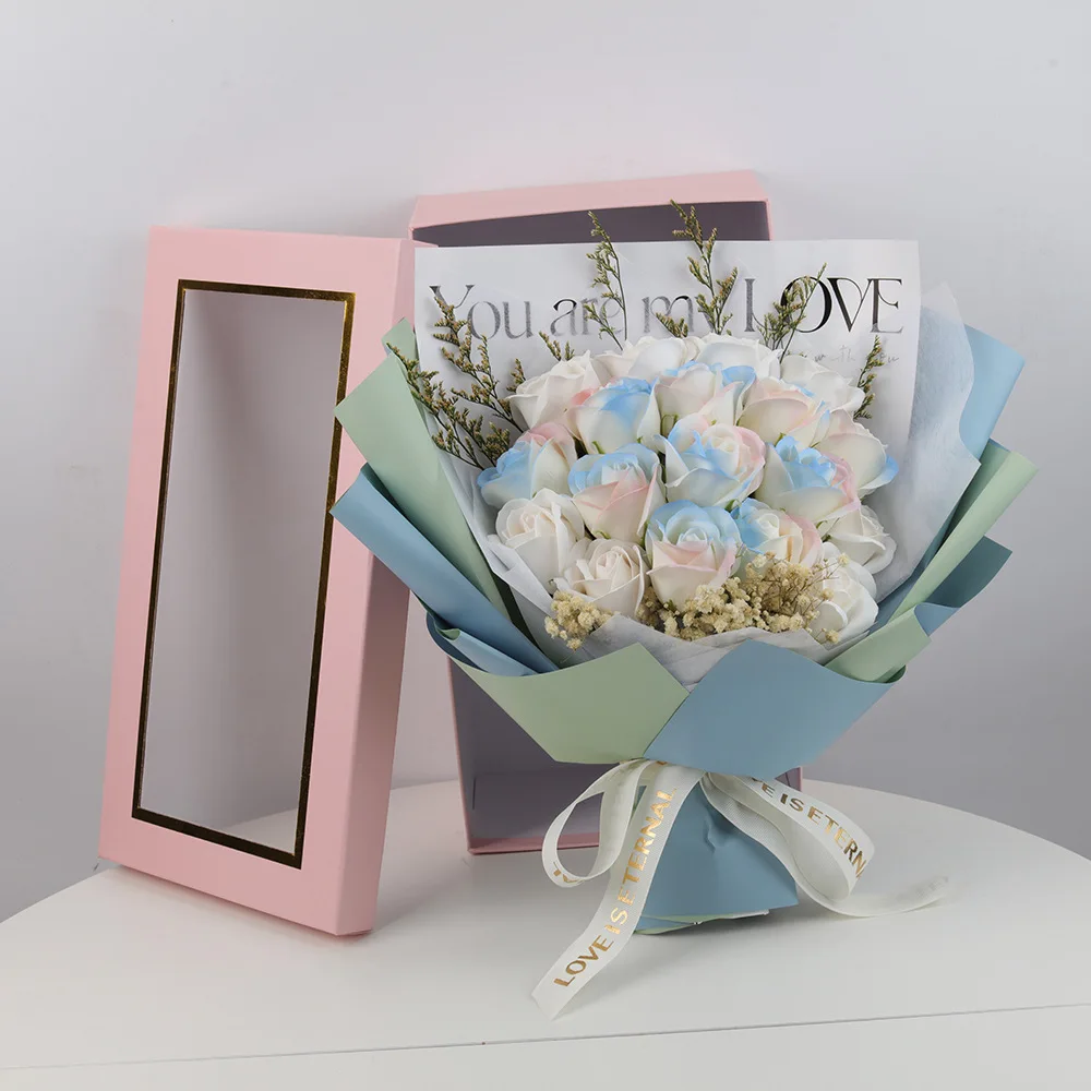 Carnation Soap Flower Crushed Ice Blue Simulation Rose Bouquet ...