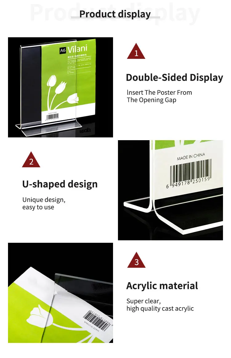 Vertical Transparent Double-sided Photo Frame Desktop Menu Display ...