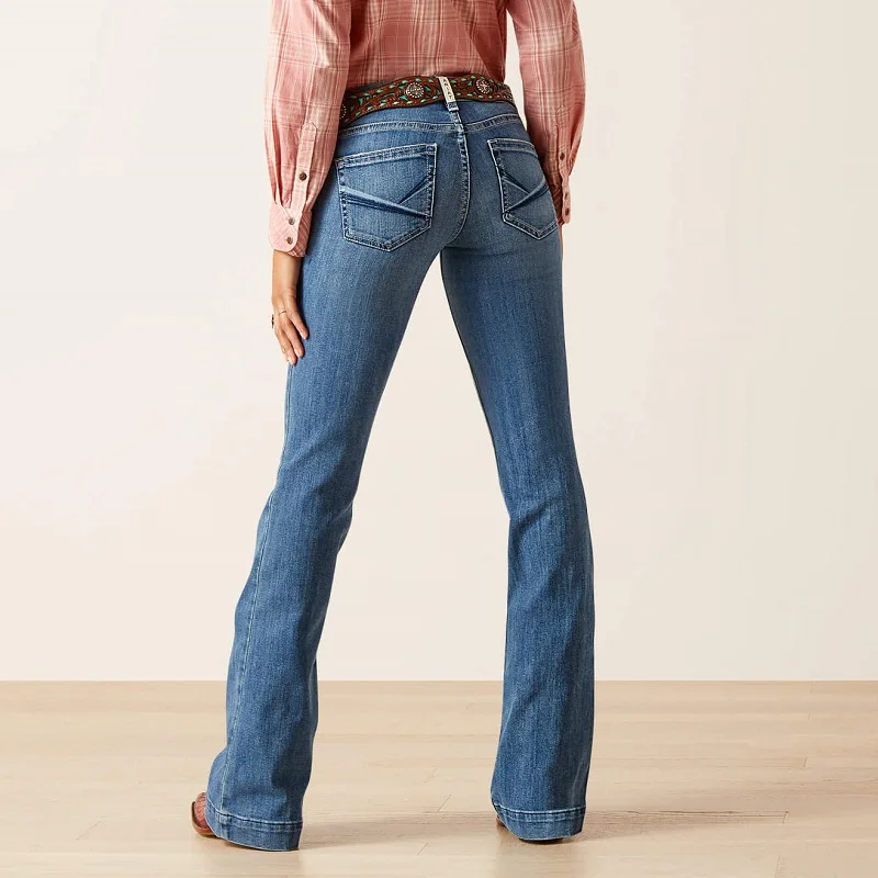 High Quality Women's Mid Rise Slim Fit Trousers Boot Cut Riding Blue ...