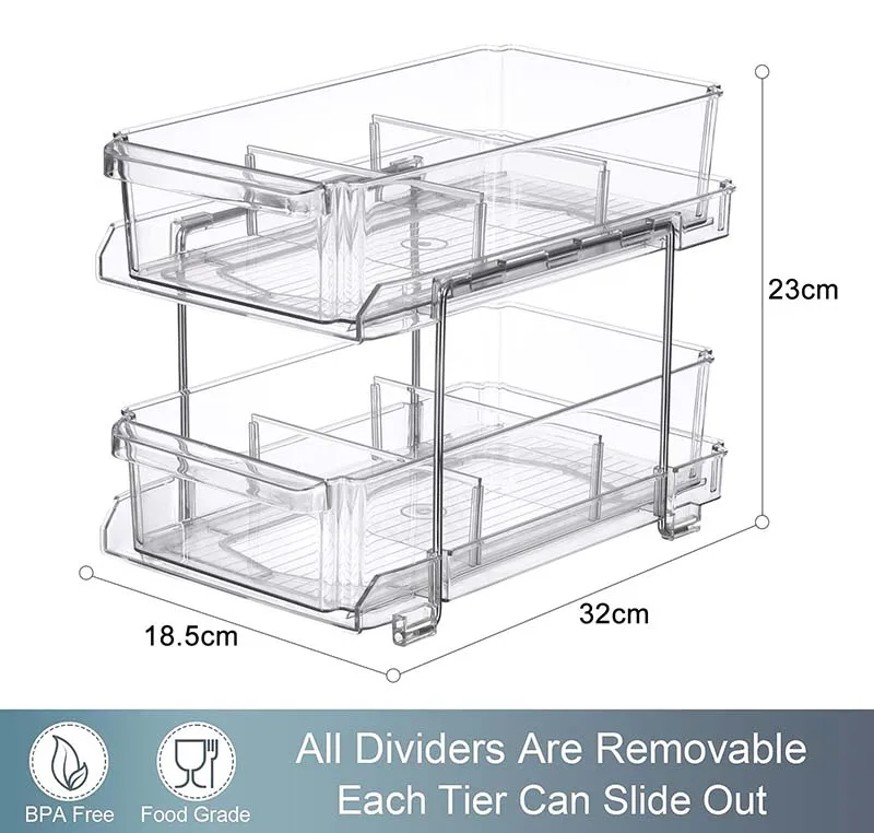 Multi-Purpose 2-Tier Clear Organizer with Sliding Storage Drawers with ...
