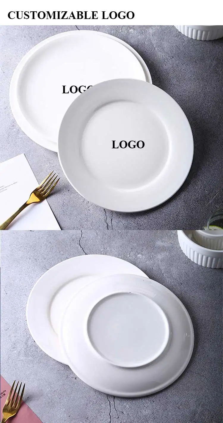 Custom Logo Printed White Porcelain Plates for Restaurants