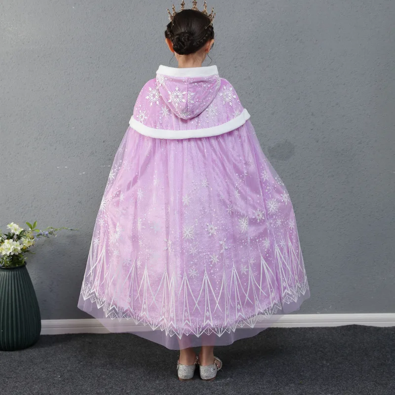3 Colors Children Girl Princess Dress up Costume Cloak Hooded Snowflake ...