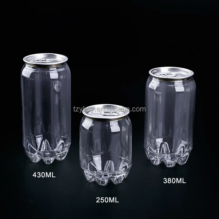 380ml Clear PET Plastic Soda Can with Easy Open Lid