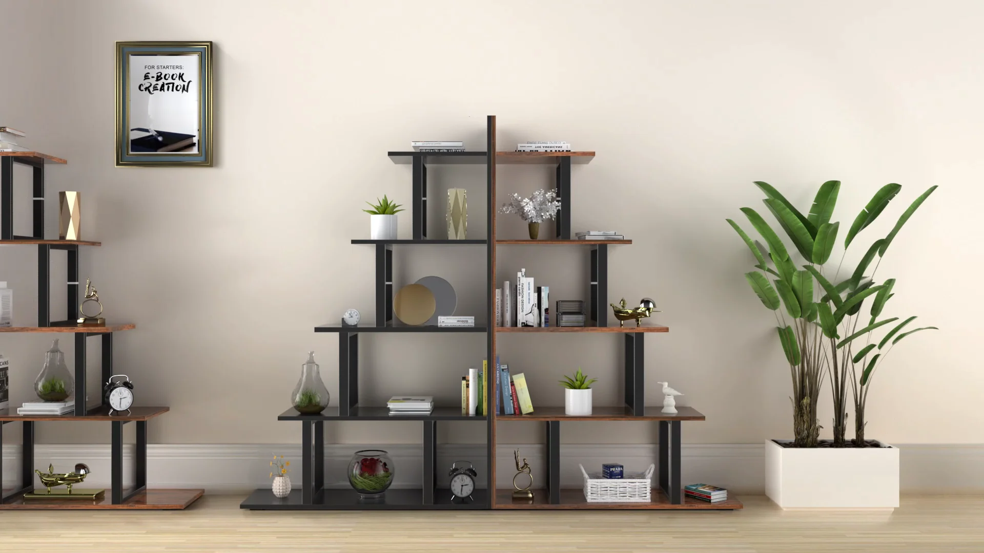 Modern Vertical Ladder Steel Wooden Bookcase With Drawers Cabinet ...