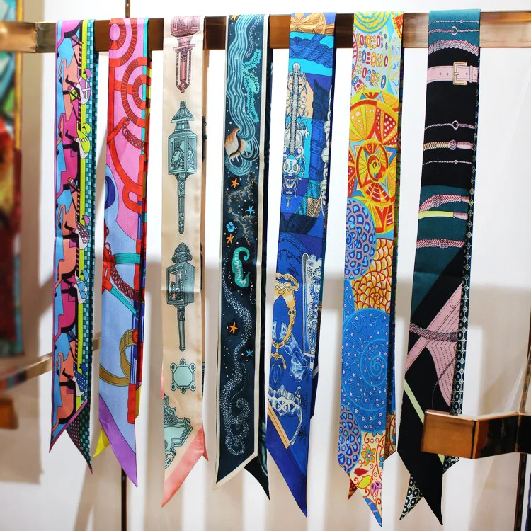 Colorful skinny silk satin scarf for hair women designer silk scarf ...
